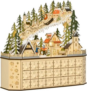 HOMCOM Adventskalender zum Bef&uuml;llen 24 Schubladen F&auml;cher Weihnachtskalender mit LED-Lichtern Adventskalenderbox Weihnachtsdekoration DIY MDF-Platte