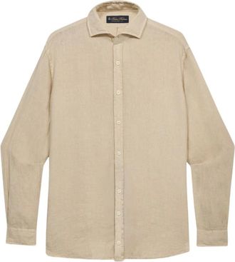 Brooks Brothers Homme, Chemises, Beige, Taille: 2XL Chemise en lin coupe classique avec colSpread