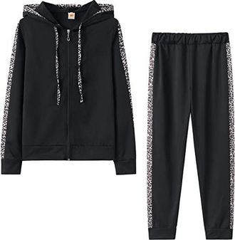 Keephen Ensembles de vêtements de Sport pour Femmes Imprimé léopard Ensembles de vêtements de Sport pour Femmes Survêtement à séchage Rapide Sweat-Shirt à Cap