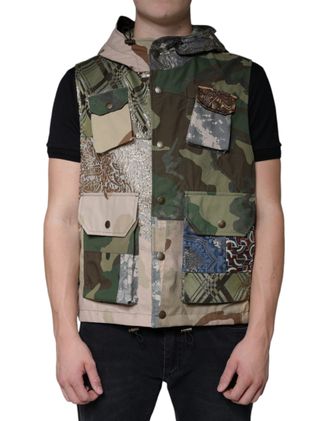 Dolce & Gabbana Mens Multicolor Patchwork Hooded Vest Jacket Clothing