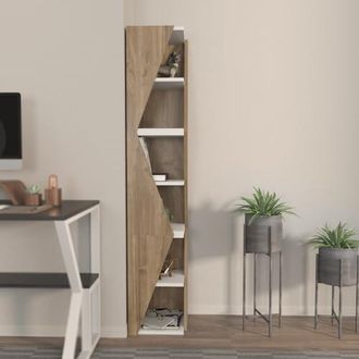 Hanah Home Elegant Walnut & White Bookshelf, 165 cm Height, 31.8 cm Width | 100% Melamine Coated Particle Board, 18 mm Thickness | Stylish Storage for Modern Hom