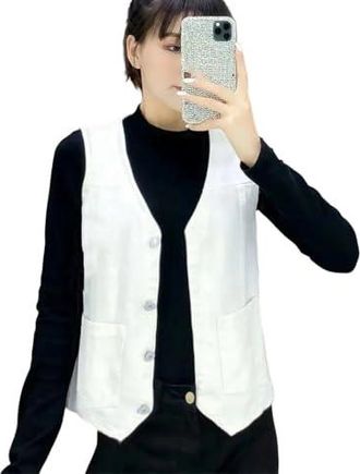 Generic Veste vintage courte sans manches &agrave; simple boutonnage pour femme, 15, XS