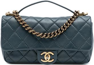 Chanel Hobo Bags - CC Quilted Calfskin Top Handle Bag - Gr. unisize - in Blau - f&uuml;r Damen