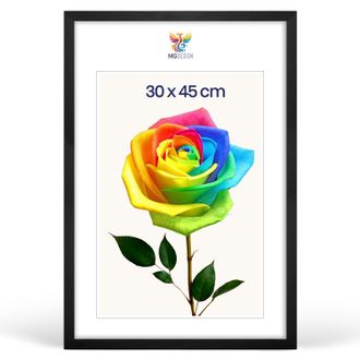 MG Design Bilderrahmen 30 x 45 cm - Posterrahmen mit Schwarz Holzrahmen (Echtholz) und bruchsicherem Acrylglas, Hoch & Quer mit stabiler Wandaufh&auml;ngung