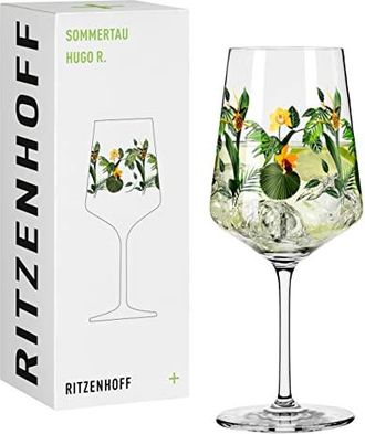 Ritzenhoff 2931016 Hugo-Glas 500 ml - Aperitif-Glas - Serie Sommertau - Motiv 16 mit Orchidee bunt - Made in Germany, Orange, Grün, Gelb