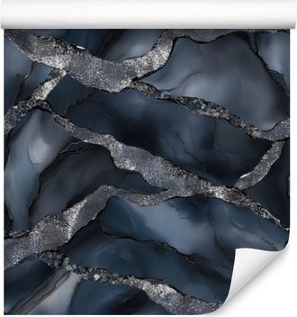 OEM Carta Da Parati Blu Navy E Grafite Per Soggiorno E Camera Da Letto, 50x1000 Cm