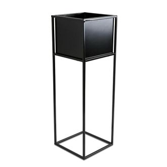 HowHomely Schwarz Blumenständer Metall | Moderner Pflanzenständer 75 cm Hoch mit Metall Box 19,5 x 20,5 cm | Blumentopfständer im Loft-Stil für die Hausdekorati