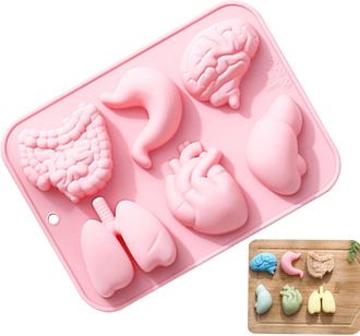 Generic Organförmige Silikonformen - Herz Gehirn Leber Lunge Magen Darm | 6 Hohlraum Backform für Fondant Schokolade Kuchen Süßigkeiten Halloween Küche Backen