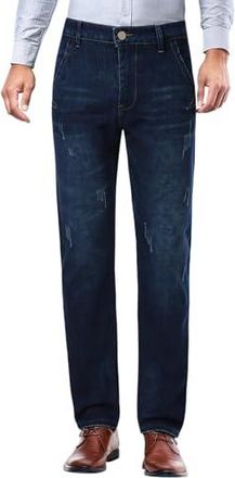 Generic Jean Homme Jeans Homme Bureau Smart Casual Jean &Eacute;pais Doubl&eacute; Polaire Coupe Droite - Pantalon Denim Chaud pour Homme Actif en Saison Froide
