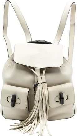 Gucci Rucks&auml;cke - Leather Bamboo Tassel Backpack - Gr. unisize - in Wei&szlig; - f&uuml;r Damen