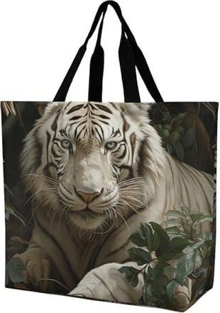 Generic Tigre Blanc Couch&eacute; Sac Courses Pliable Sacs L&eacute;ger Sac Fourre-Tout Pour Quotidienne Gym Universit&eacute;