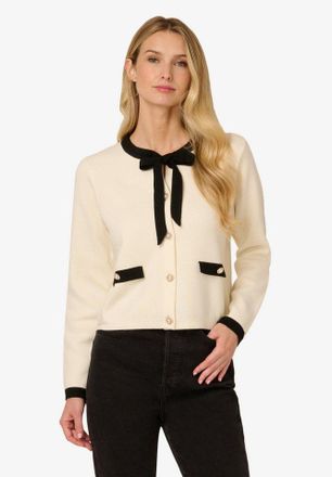 Adrianna Papell Strickjacke Long Sleeve Crew Neck Contrast Bow Neck Cardigan Sweater Ausgestellt, flie&szlig;end, elegant