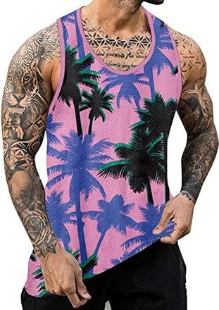 Generic Maillot de corps hawa&iuml;en de palmier pour vacances - D&eacute;bardeurs de plage tropicale - Chemises musculaires sans manches - Coupe ample - Pour l&eacute;t&eacute; - Chem