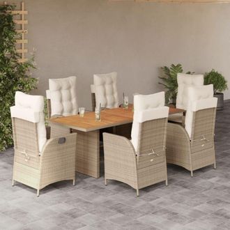 vidaXL 7-tlg. Garten-Essgruppe mit Kissen Beige Poly Rattan vidaXL