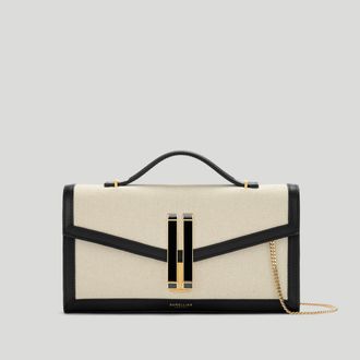 DeMellier The Vancouver Clutch Salz-Pfeffer-Leinwand Schwarz Glatt DeMellier