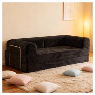 Generic Klappbares Schlafsofa, umwandelbares Loveseat-Sofa, Schlafsofa, mit 2 Kissen, 3-in-1-Sofa, 2-Sitzer, mit Armlehne, Bequeme Kompressionsliege mit Matra