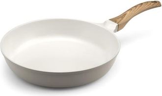 Cuisinox Mythic - Bratpfanne 28 cm mit weißer Keramikbeschichtung - fester Soft-Touch-Griff in Holzoptik - ohne PFOA und PFAS - Farbe: Weiß und Grau