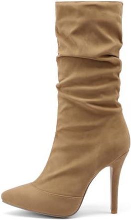 Generic Jaune,43 EU,Bottes Hautes plissées pour Femmes, Talons Aiguilles à Bout Pointu, Bottes dautomne Longues et Extensibles pour Un Confort décontracté