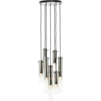 Brilliant Lampe Glasini Pendelleuchte 7flg schwarz matt/rauchglas Glas/Metall schwarz 7x C35, E14, 25 w - Brilliant
