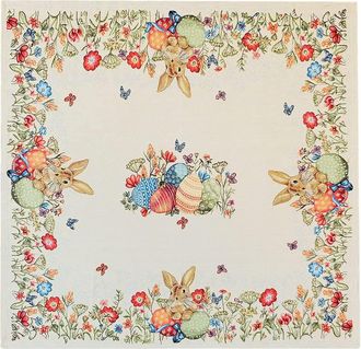 Matches 21 Tischdecke CLEA 85 x 85 cm edle Gobelin-Osterdecke mit Hasen & Eiern Stickerei auf Polyester