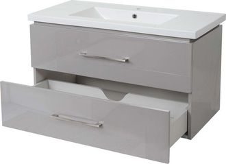 Hhg Premium Waschbecken + Unterschrank HHG-244, Waschbecken Waschtisch, hochglanz 90cm grau