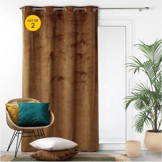 Douceur d'Int&eacute;rieur Douceur Dint&eacute;rieur - Lot de 2 Rideaux occutant 140 x 240 cm en velours relief Analia Camel