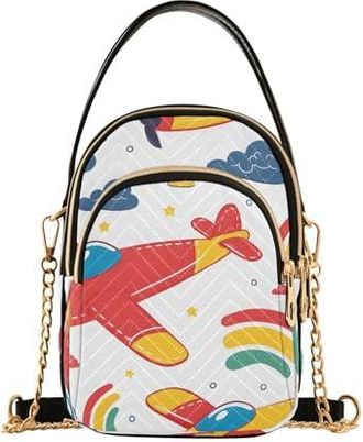 Mnsruu Sac à bandoulière pour femme - Motif avion - Rouge - Avec sangle réglable