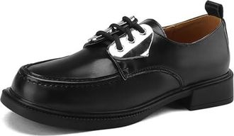 Generic MiaZane Chaussures Oxford Vintage pour Femme Bout Rond Talon Bas 3CM Cuir PU Brogues &Agrave; Lacets Plates Design Classique Ouverture Peu Profonde Confortab