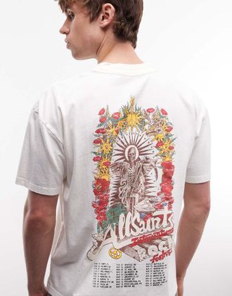 AllSaints Roque - T-shirt &agrave; manches courtes et logo graphique au dos - Blanc cass&eacute;