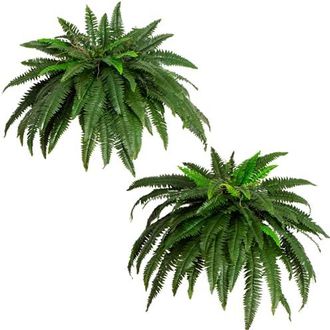 Nearly Natural Potted or Hanging Artificial Boston Fern | Kunstpflanze, Kunststoff, Grün, Set of 2, 2