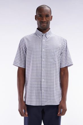 Eden Park Chemise &Agrave; Manches Courtes En Coton &Agrave; Carreaux Vichy Marine Coupe Droite