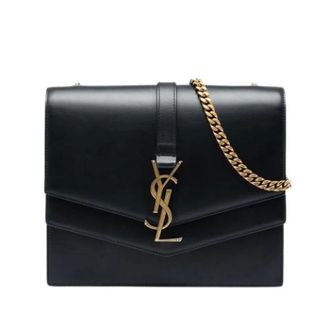 Saint Laurent Pre-owned Sac bandouli&egrave;re en cuir &agrave; double rabat - Femme - Pre-owned - Noir - Taille: ONE Size