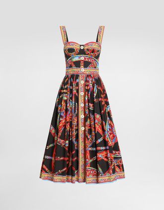 Dolce & Gabbana Langes Kleid Aus Popeline In Carretto-print - Frau Kleider Mehrfarbig 36