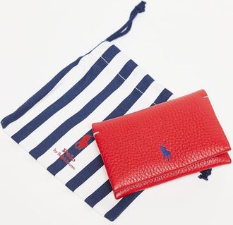 Polo Ralph Lauren Polo Play - Porte-monnaie en cuir avec fermoir magn&eacute;tique et fentes pour cartes - Rouge