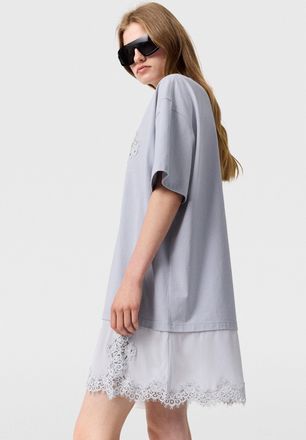 Stella McCartney Lace-Insert Graphic T-Shirt Dress, Woman, Angel blue, Size: XS