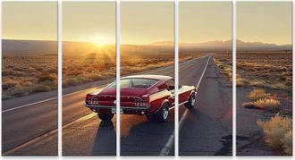 Islandburner Bild auf Leinwand Auto Sonnenuntergang W&uuml;stenstra&szlig;e Bilder Wandbilder Poster