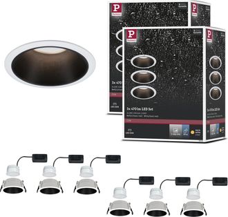 Paulmann 5240 LED Einbauleuchte 3-Step-Dim Cole Coin 6er-Set IP44 rund 88mm Coin 6x6W 6x470lm 230V dimmbar 2700K Wei&szlig;, Schwarz matt