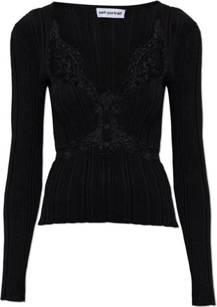 Self Portrait Femme, Tops, Noir, Taille: 42 FR Haut en maille dentelle