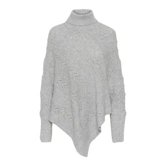 Cream Femme, Pulls, Gris, Taille: ONE Size Poncho col roul&eacute; gris clair chin&eacute;