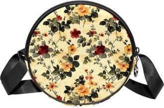 Generic Sac &agrave; bandouli&egrave;re rond pour femme, petit sac &agrave; bandouli&egrave;re r&eacute;tro &agrave; motif floral avec fermeture &eacute;clair, bretelles r&eacute;glables, sac &agrave; main rond d&eacute;contract