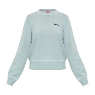 Kenzo Femme, Pulls, Bleu, Taille: 40 FR Pull en laine avec logo appliqu&eacute;