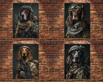 Generic ARA STEP Funny Dogs Realistic Poster Prints Unframed Set of 4 (Size 210 x 297 mm) (Setter English Dog Soldier)