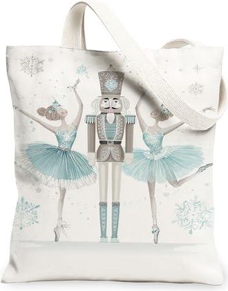 Generic Sacs fourre-tout en toile motif ballerine dhiver, motif casse-noisette, sacs d&eacute;picerie r&eacute;utilisables, vintage floral, l&eacute;ger et lavable, blanc, 13x15 I