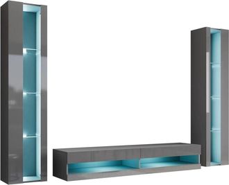 Mirjan24 Mobilier1 - Ensemble de salon Venenou 112, Gris + Gris brillant