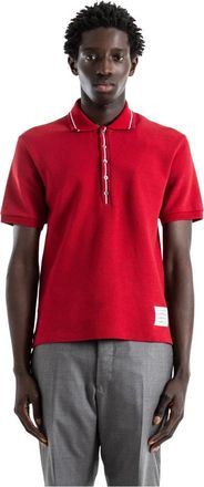 Thom Browne Homme, Tops, Rouge, Taille: M Polo en coton gaufr&eacute; &agrave; bord-c&ocirc;tes