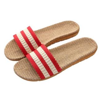 Beaupretty Pantoufles pour Femmes Lin Respirant Semelle Épaisse Antidérapante Chaussons Ouverts Confortables pour Intérieur et Maison Absorption de Transpiration