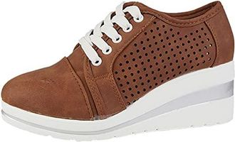 Generic Chaussures de marche &agrave; enfiler pour femme - Chaussures compens&eacute;es respirantes en cuir - Antid&eacute;rapantes - L&eacute;g&egrave;res et confortables - Chaussures de loisi