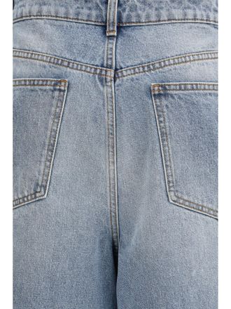 R&oacute;he Barrel-leg Straight Cotton Jeans - Blue