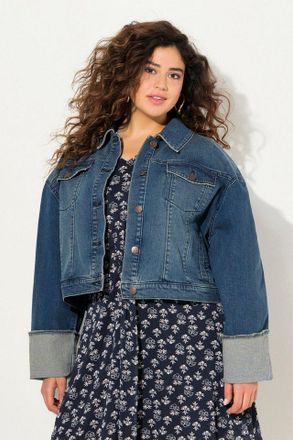 Ulla Popken Jeansjacke Jeansjacke Fransen Hemdkragen