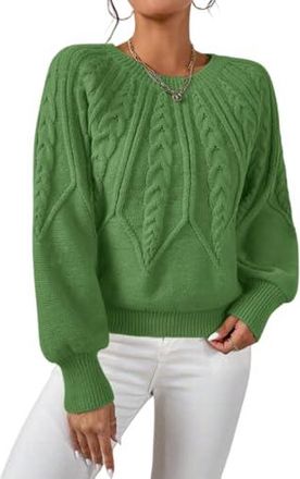 Generic Chandail dhiver pour femme, col rond, surdimensionn&eacute;, confortable, &agrave; manches longues, en tricot torsad&eacute;, pull tendance, vert gazon, XL